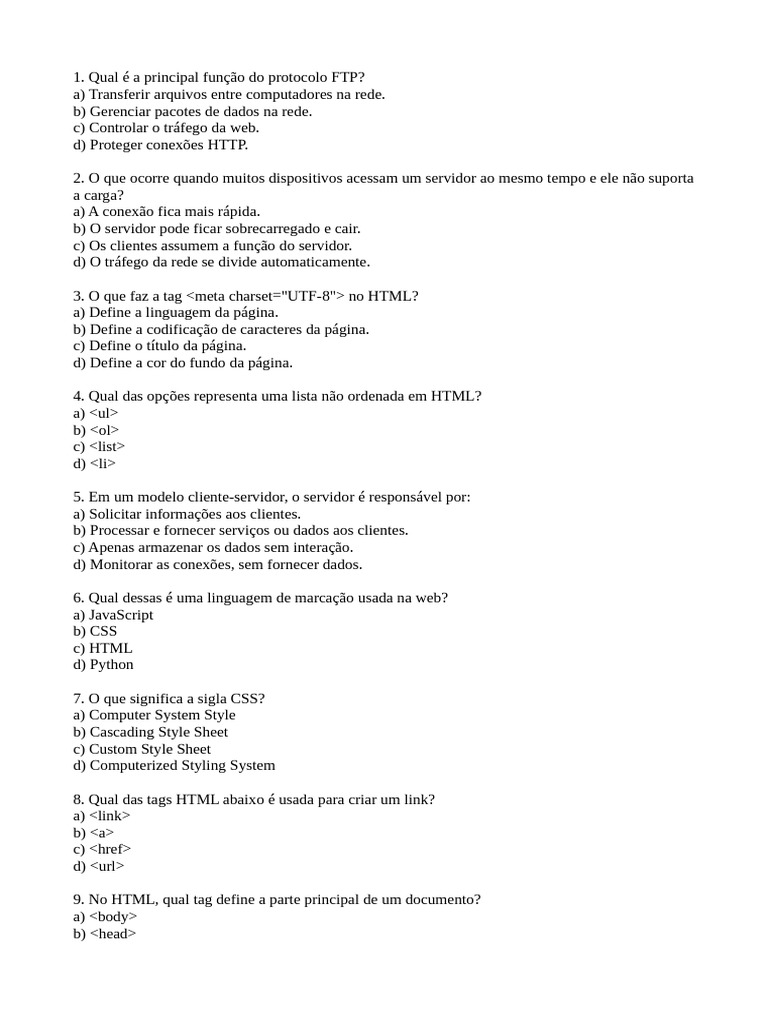 Exercicio de Revis-O Com Gabarito | PDF | Html | Rede de computadores