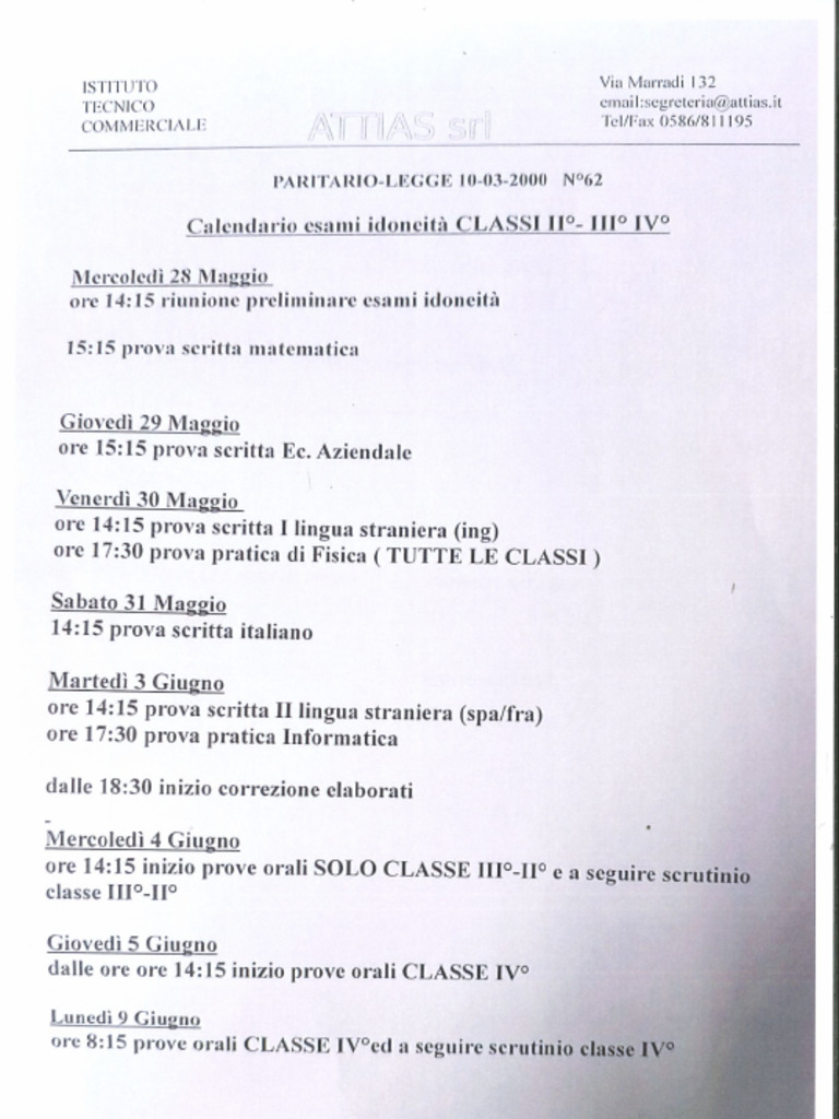 Calendario Esami Idon. 2°-3°-4° AFM | PDF