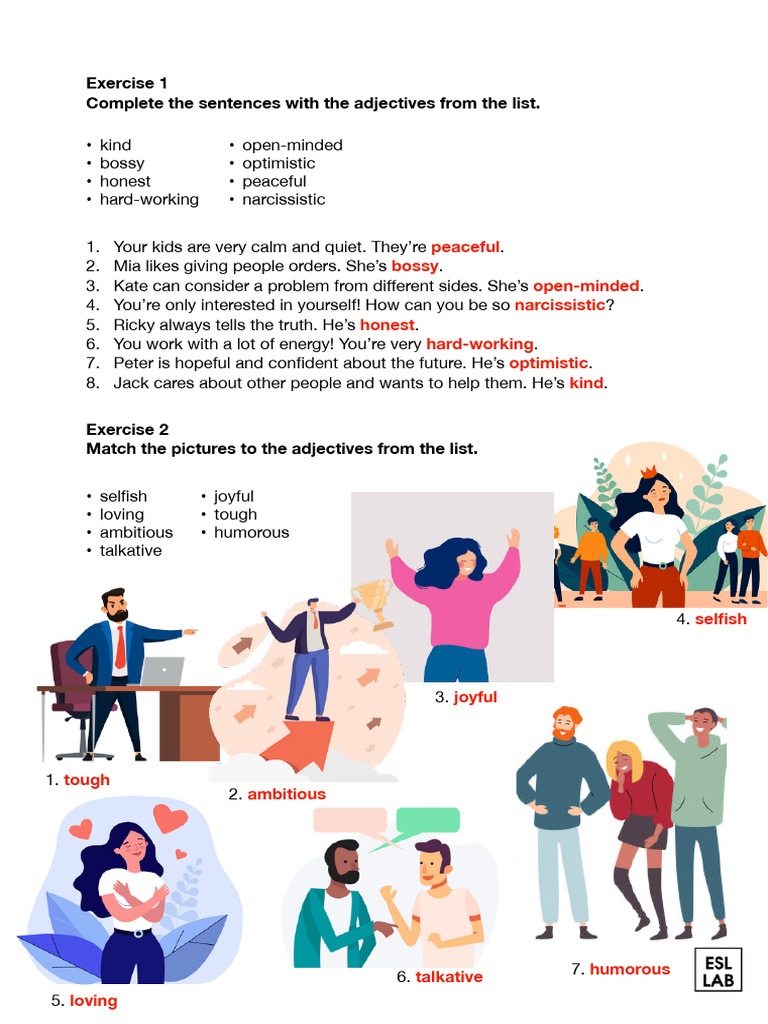 Adjective Exercises for Language Learning | PDF