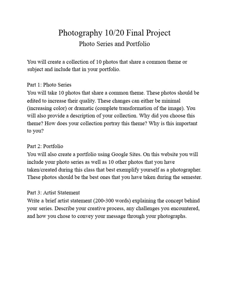 Photography 10 - 20 Final Project | PDF