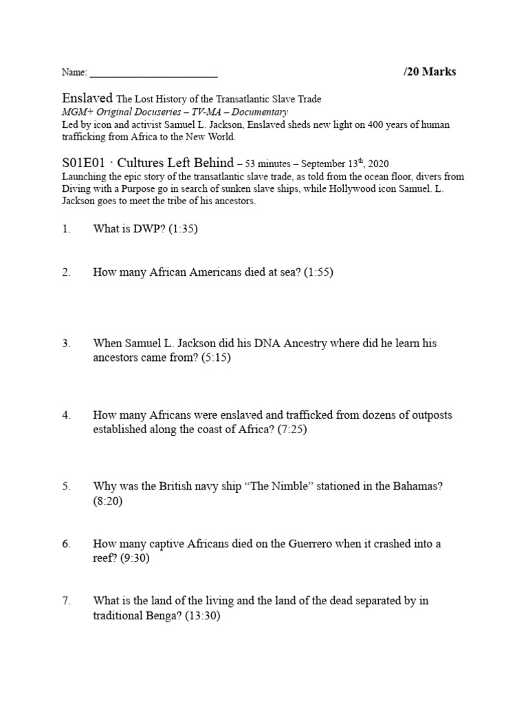 Ep. 1 Enslaved Questions | PDF