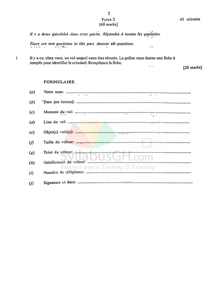 2024 Bece French 2 | PDF