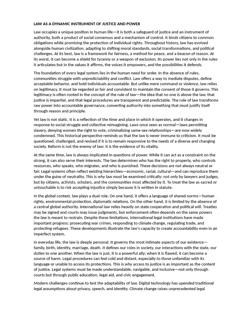 Law As A Dynamic Instrument of Justice and Power | PDF | Justice ...