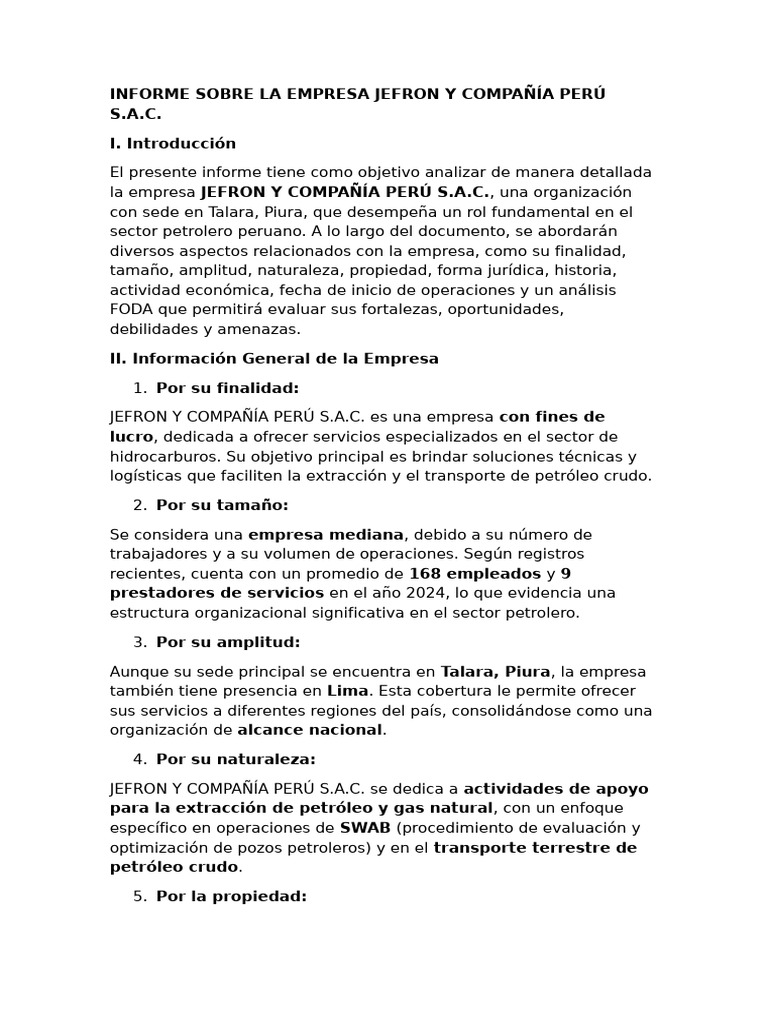 Informe Sobre La Empresa Jefron | PDF | Petróleo | Business