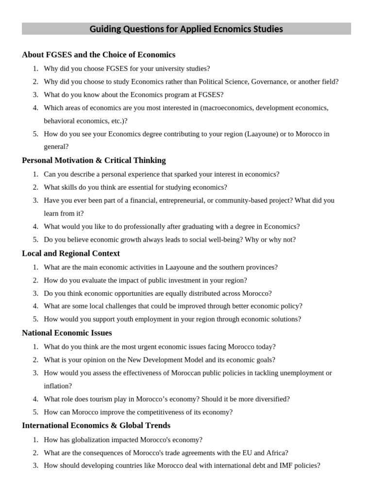 Guiding Questions For Economy | PDF | Economics | Macroeconomics