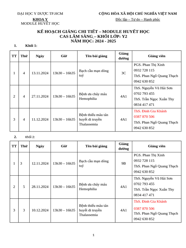 Lich Giang CA LS MODULE HH 2024 - 2025 | PDF