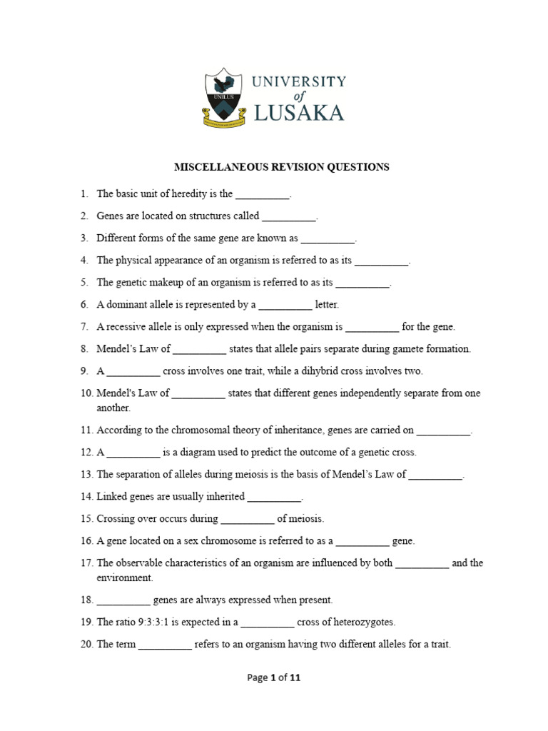 BMMB 120 Miscellaneous Revision Questions-1 | PDF | Rna | Gene