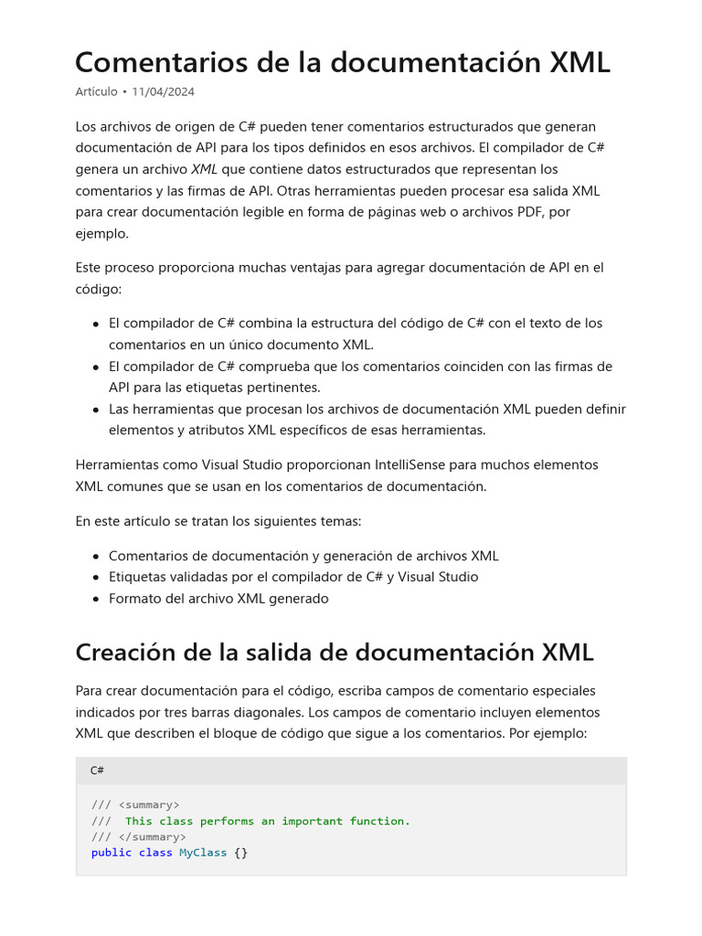 18 - Documentacion XML | PDF | Xml | C Sharp (lenguaje de programación)