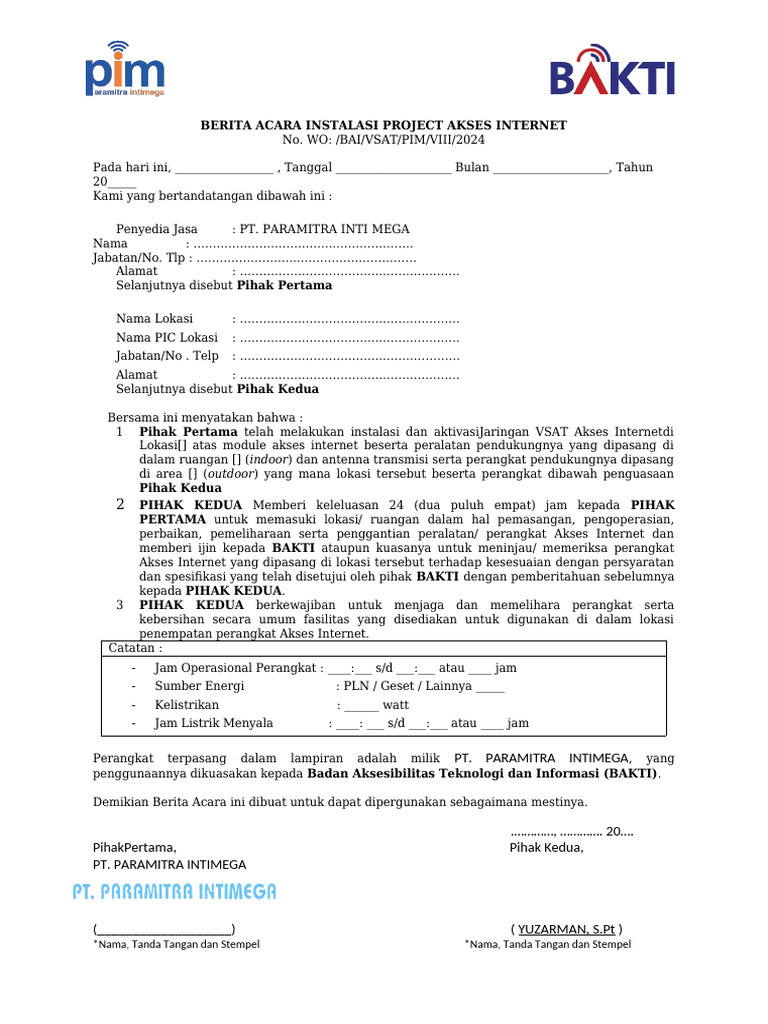 Berita Acara Instalasi VSAT Internet | PDF