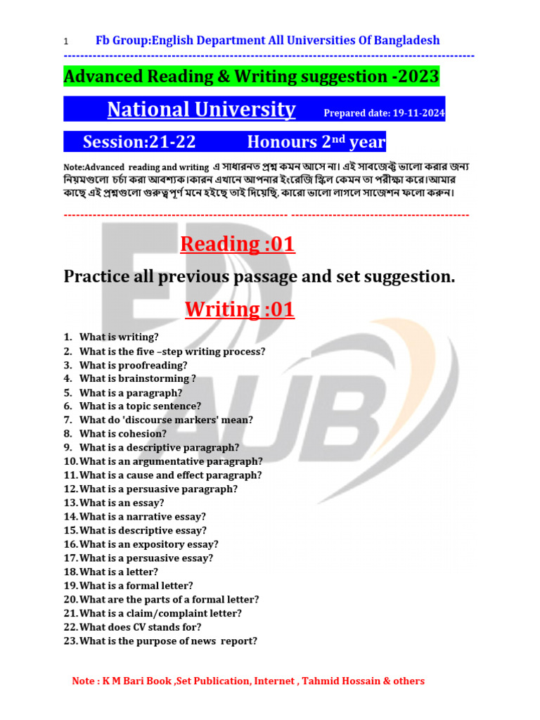 Advanced Reading & Writing Tips 2023 | PDF | Essays | Résumé