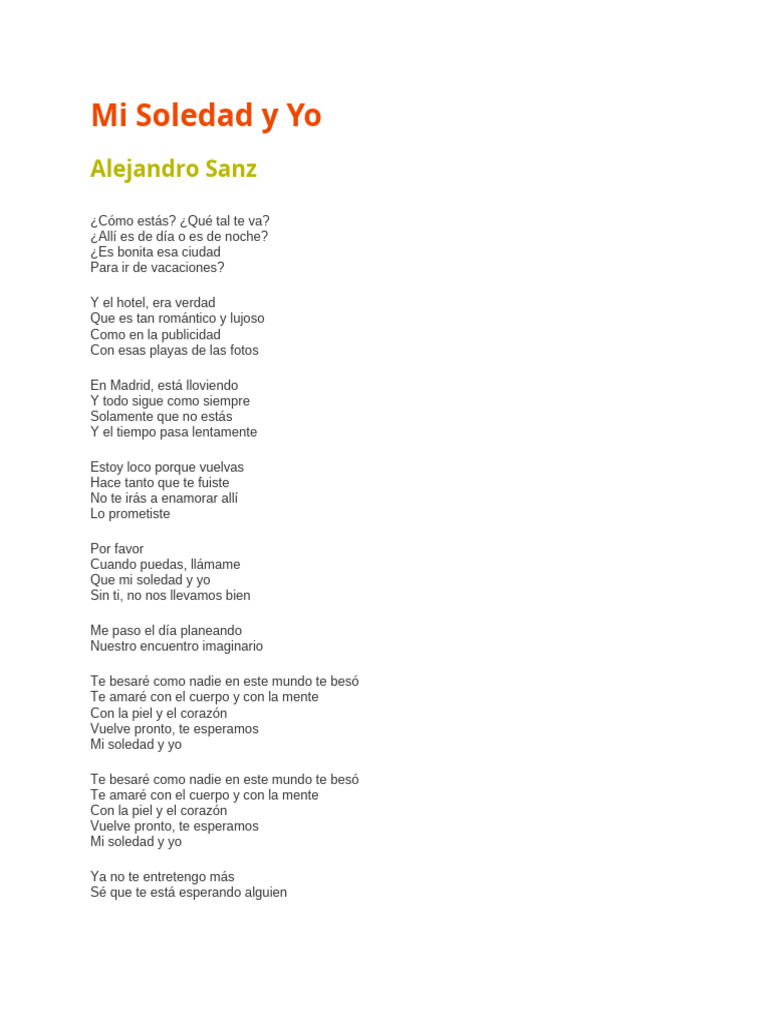 Mi Soledad y Yo | PDF