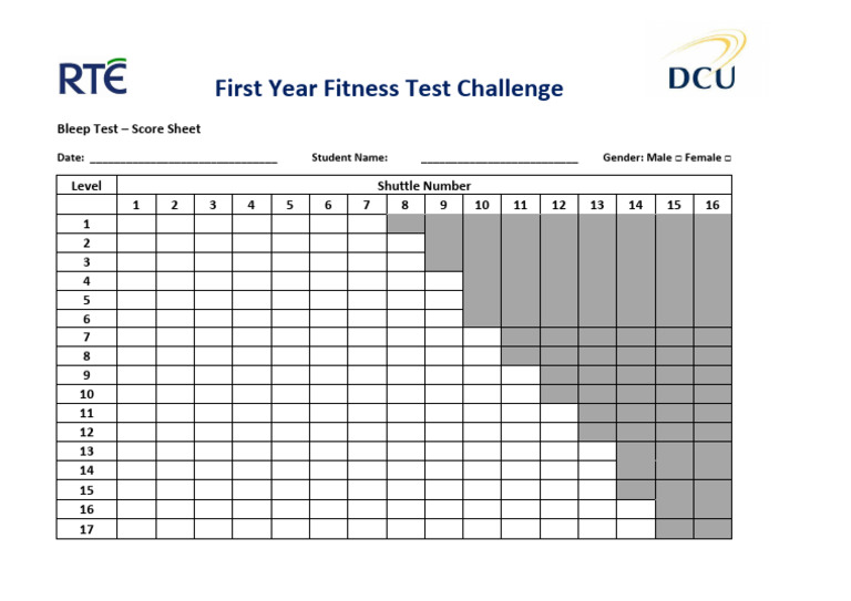 Bleep Test Score Sheet | PDF