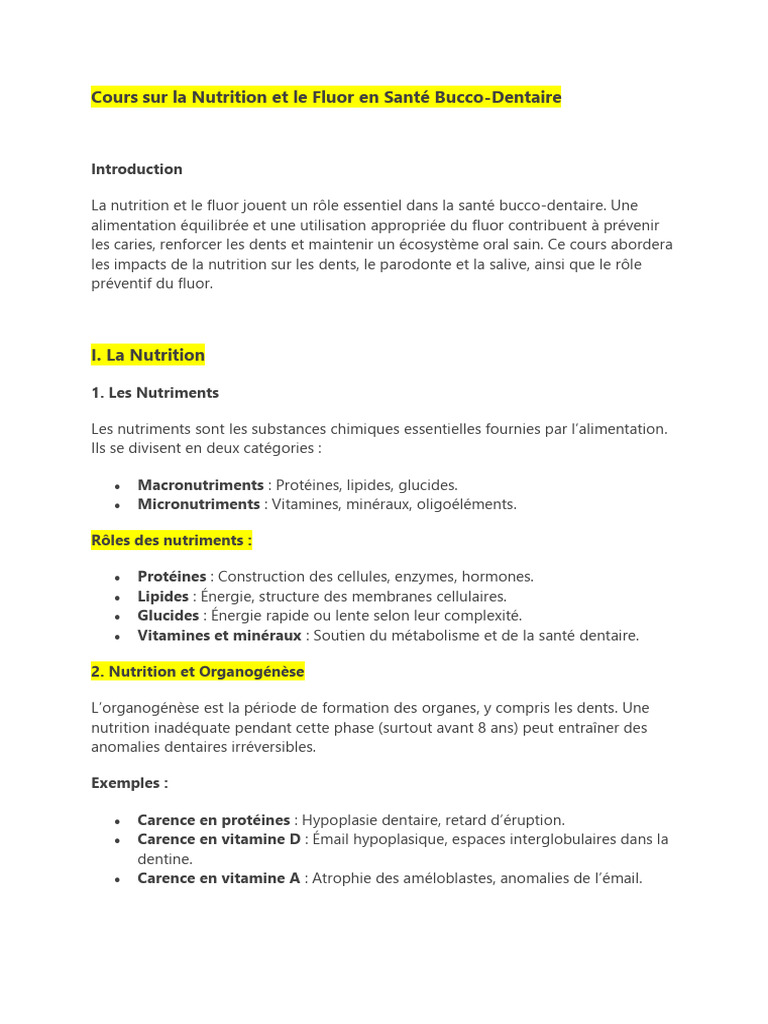 7.cours Sur La Nutrition Et Le Fluor en Santé Bucco | PDF | Émail ...