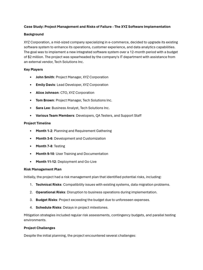 Case Study Project Management and Risks of Failure | PDF | Project ...