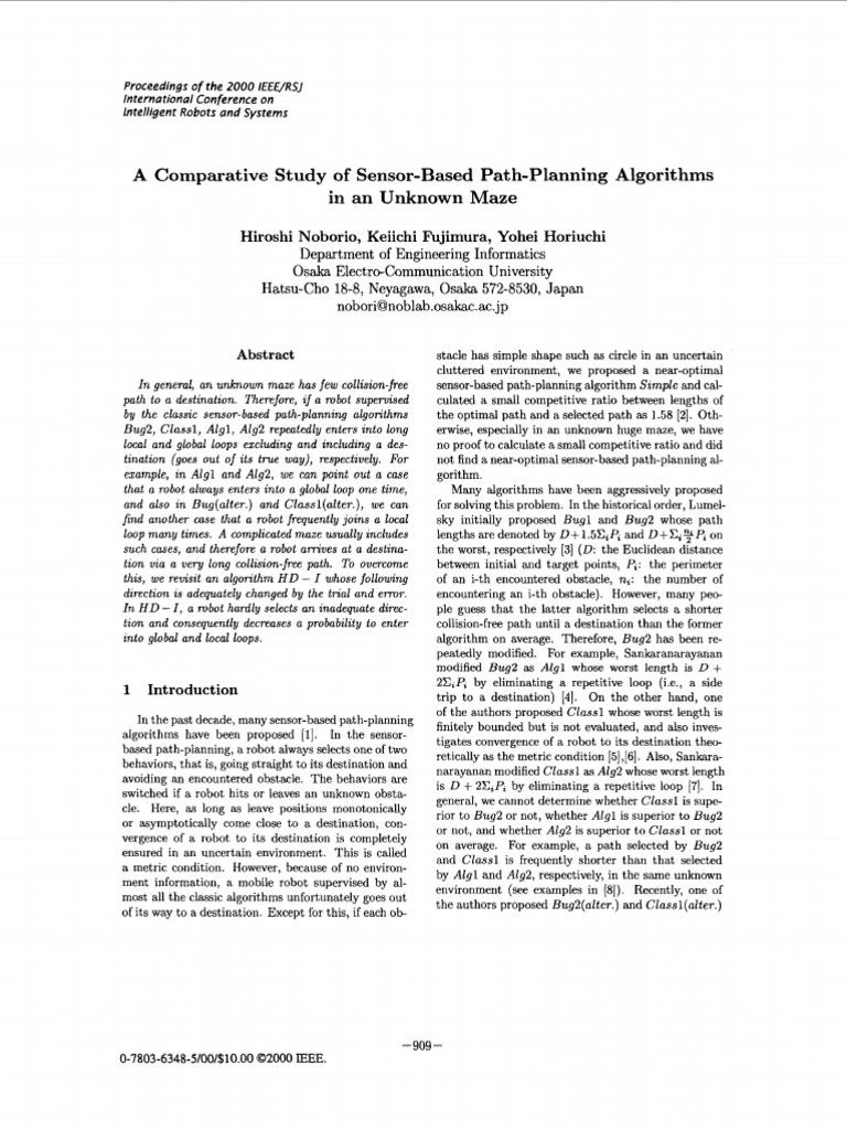 A Comparative Study of Sensor-Based Path-Planning Algorithms in An Unknown Maze | PDF | Applied ...