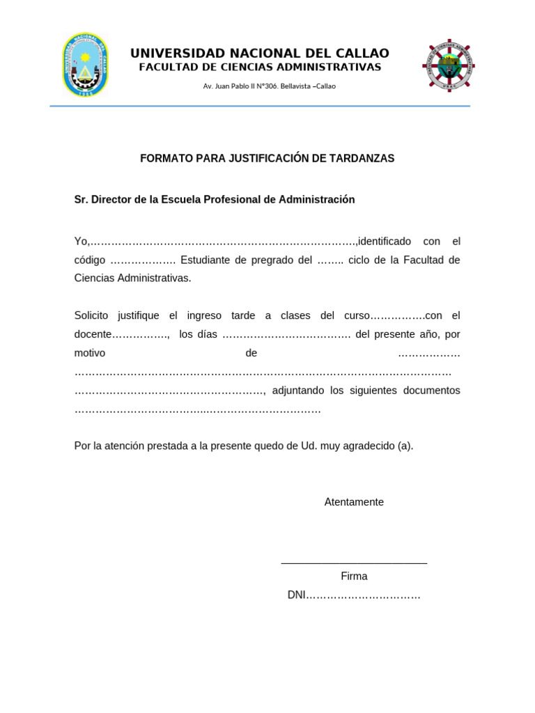Formato de Justificacion de Tardanzas | PDF