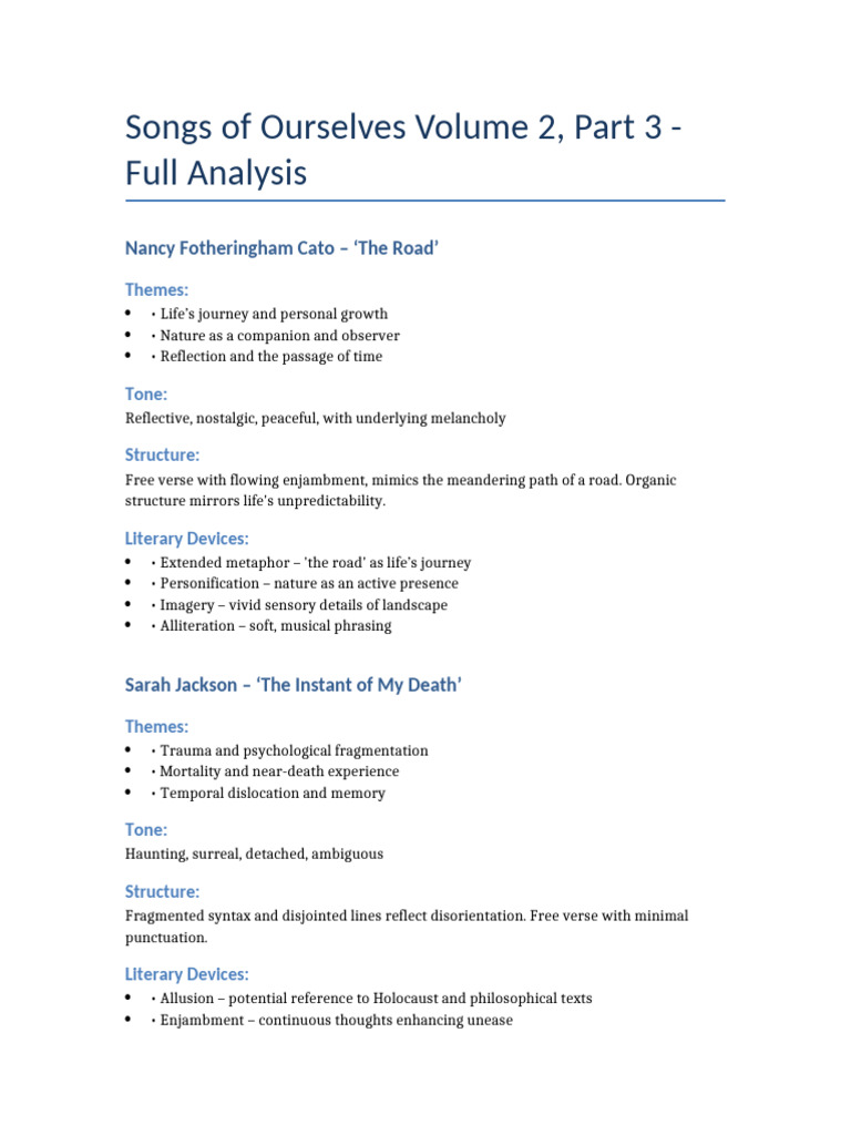 Analysis of Songs of Ourselves Vol. 2 | PDF | Poetry