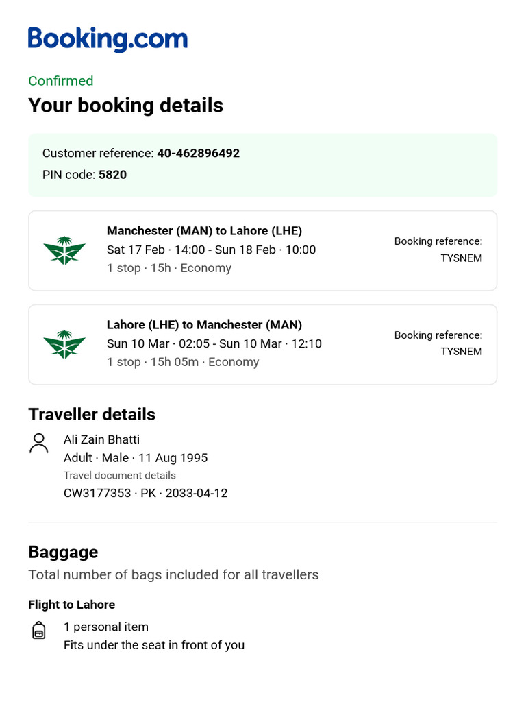 40 462896492 Flight Booking Details | PDF