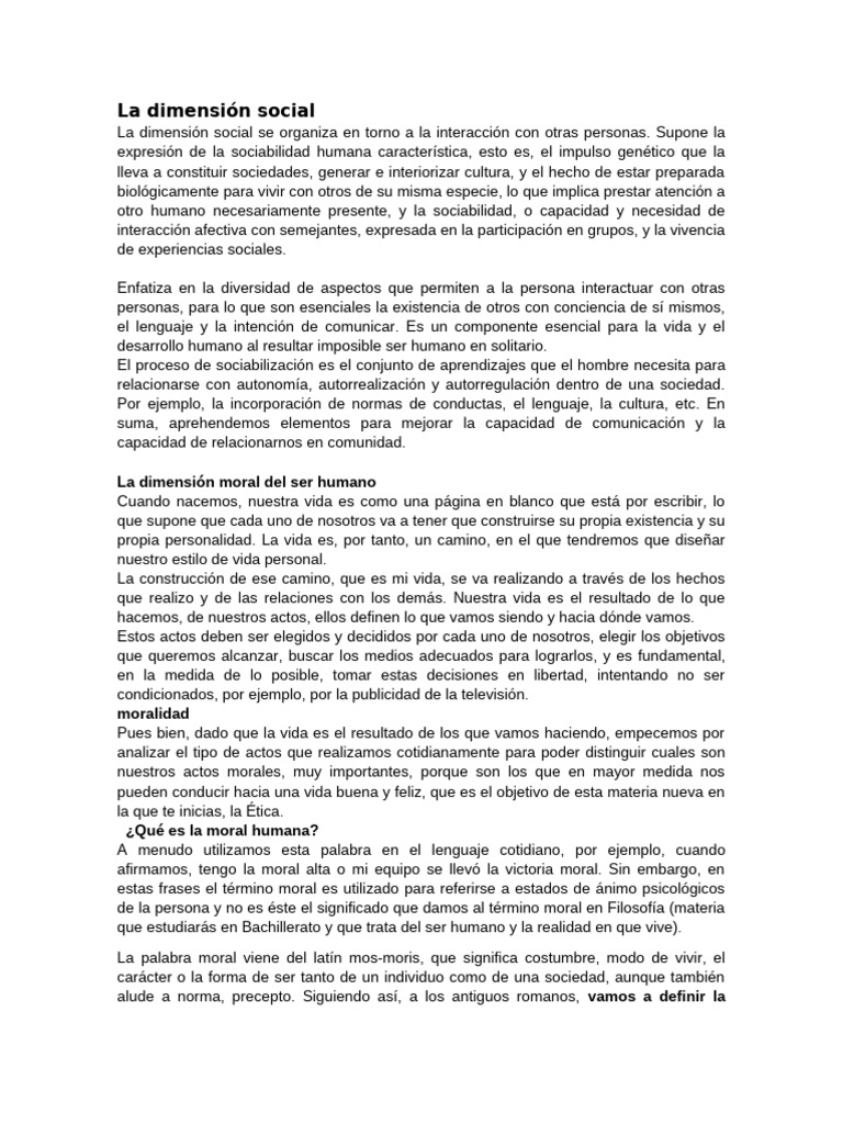 La Dimensión Social | PDF | Moralidad | Socialización