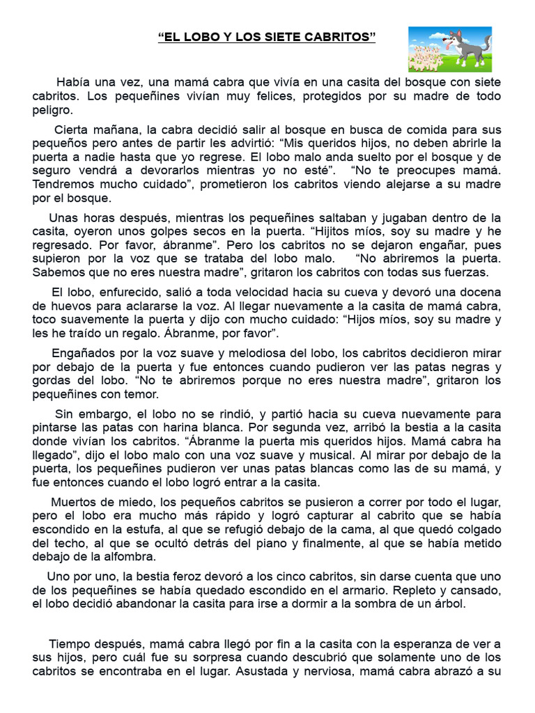 EL LOBO Y LOS SIETE CABRITOS.docx | PDF