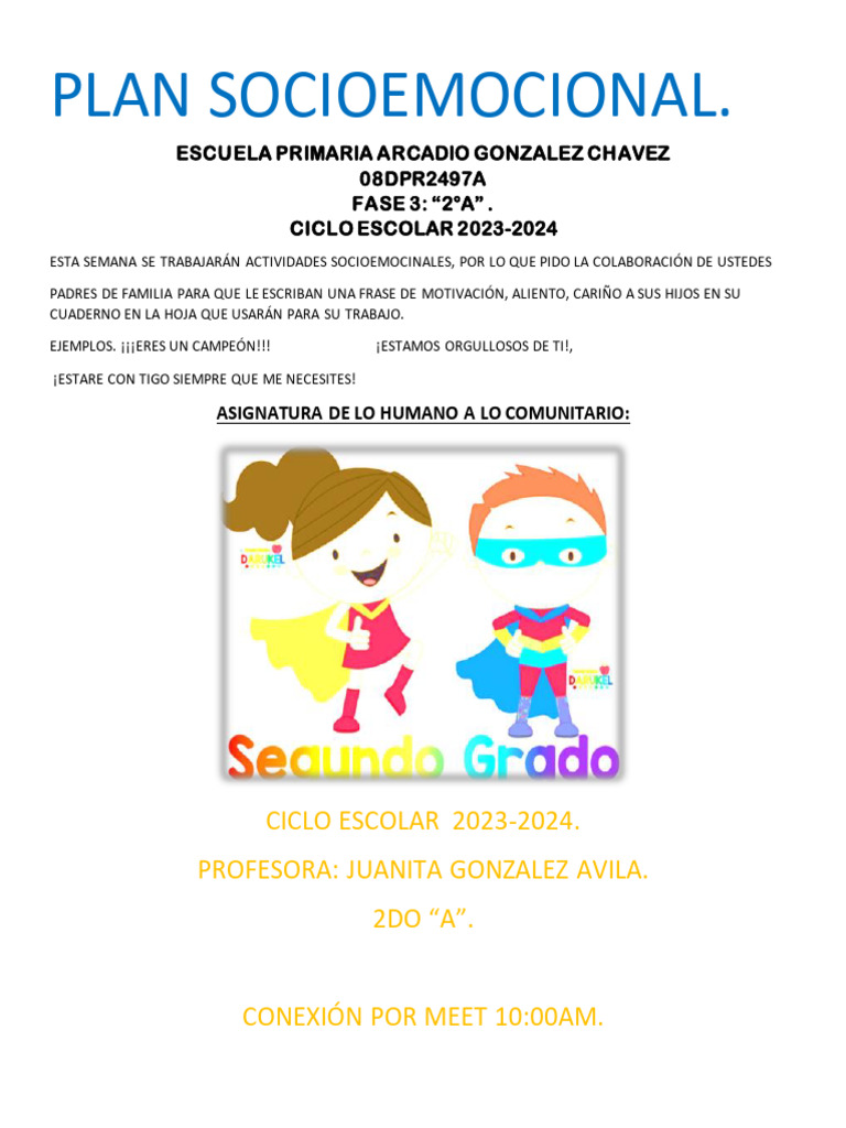 Actividades Socioemocionales 2°A 2023-2024 | PDF