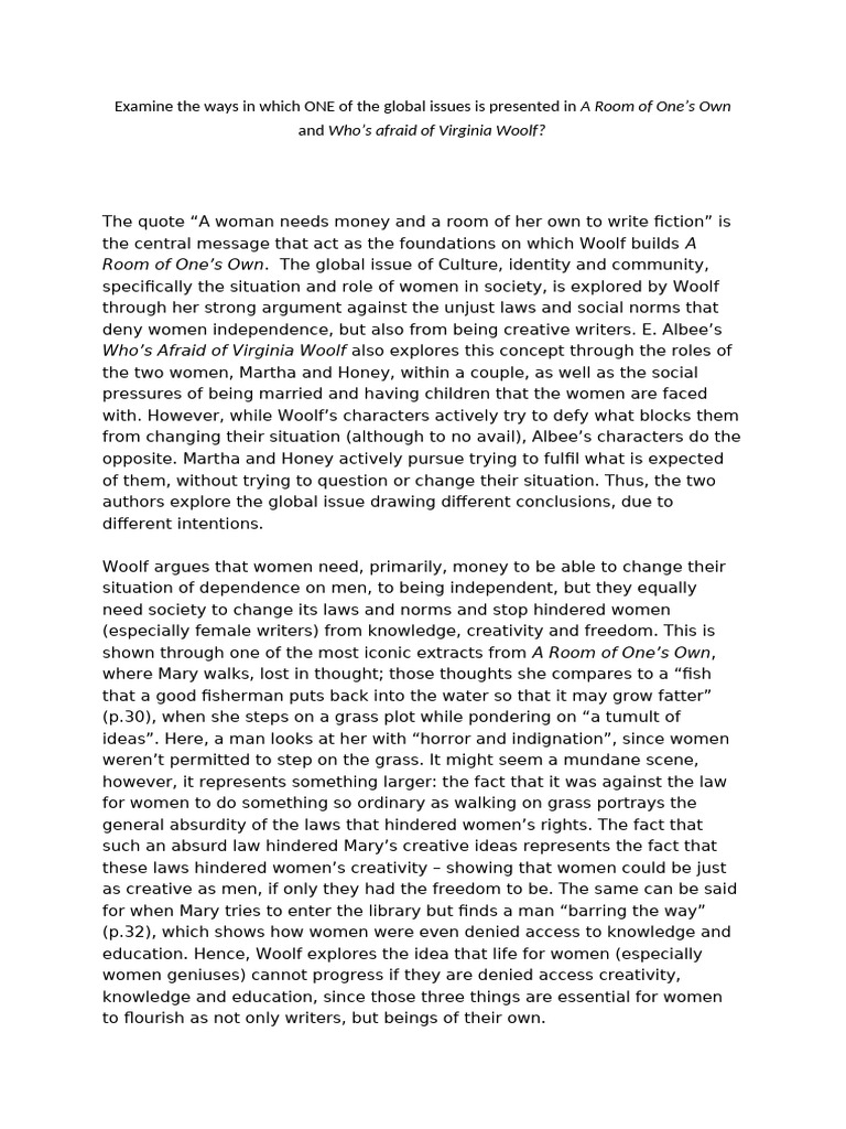 Woolf and Albee - Global Issue Essay | PDF | A Room Of One's Own ...