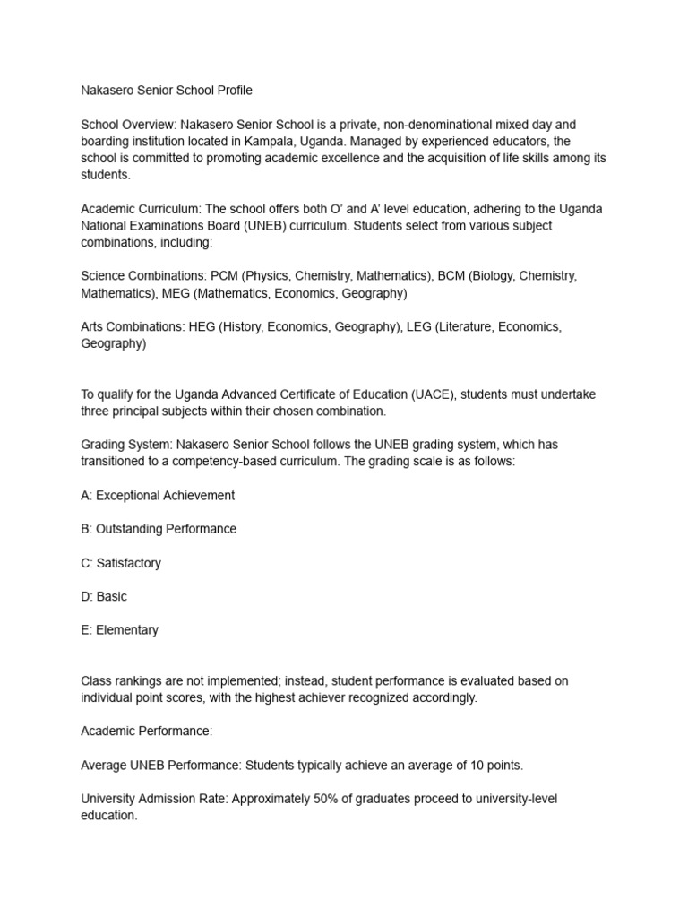 Nakasero Senior School Profile | PDF