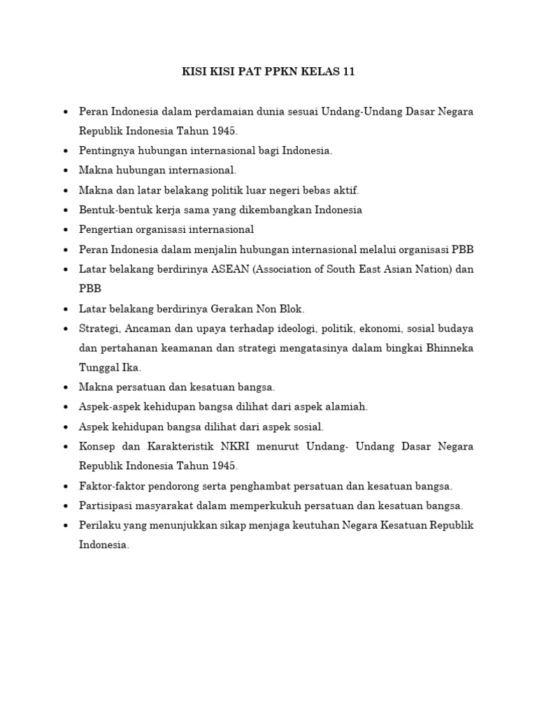 KISI KISI PAT PPKN KELAS 11 | PDF