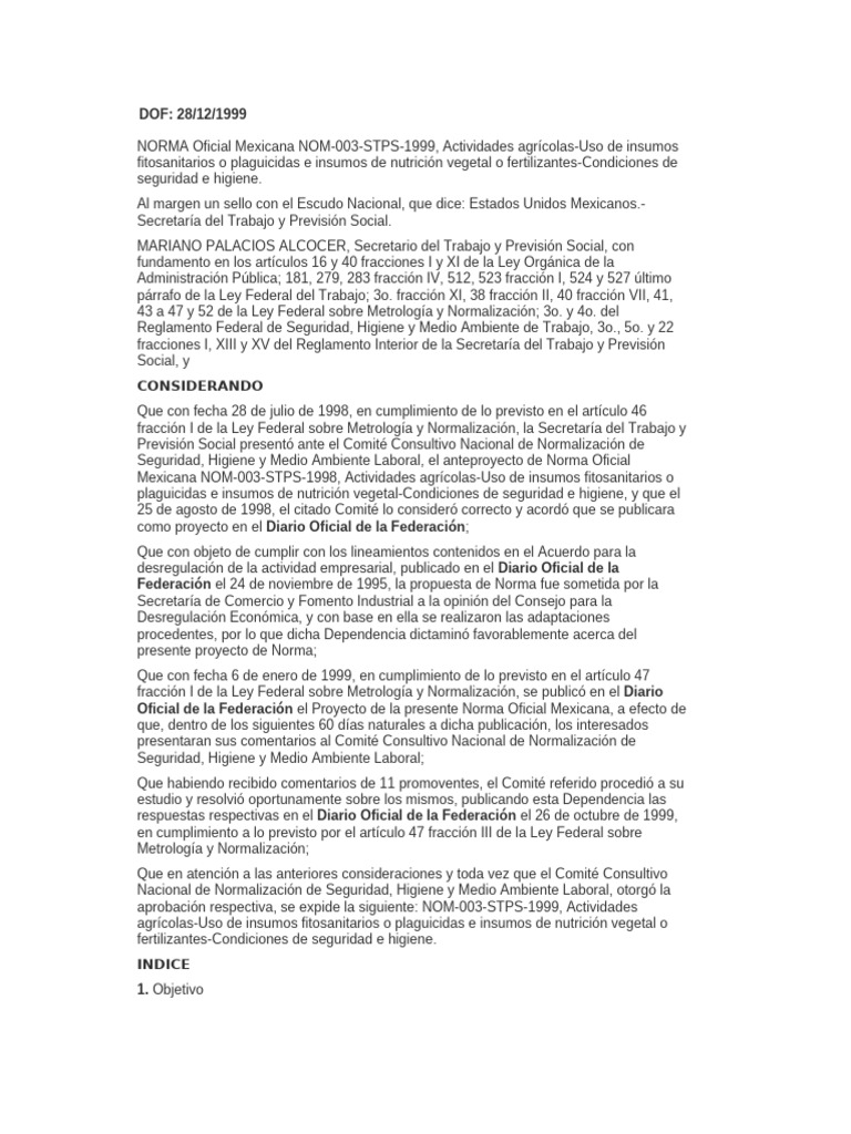 Nom 003 STPS 1999 | PDF | Pesticida | Fertilizante