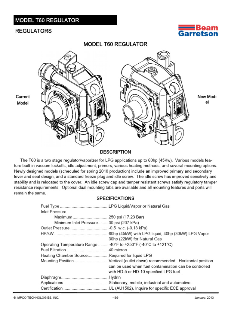 BEAM Model T60 Regulator | PDF | Liquefied Petroleum Gas | Carburetor