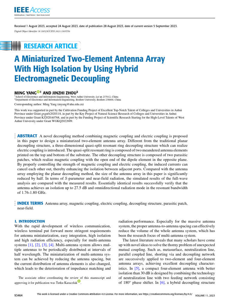 A Miniaturized Two-Element Antenna Array With High Isolation by Using ...