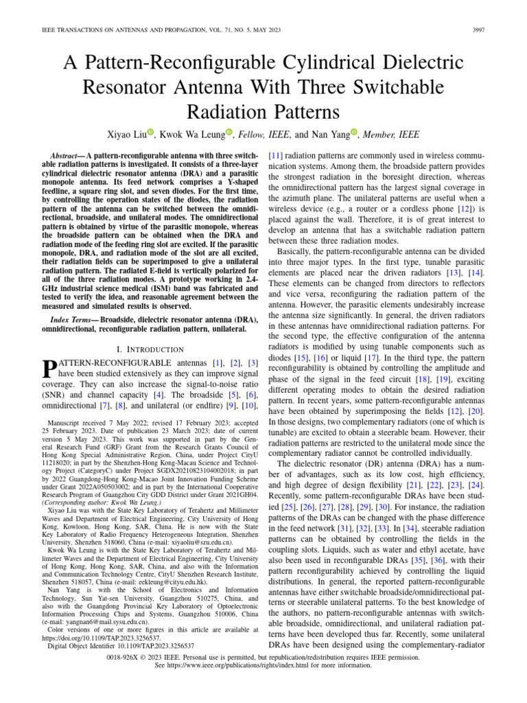 A Pattern-Reconfigurable Cylindrical Dielectric Resonator Antenna With ...