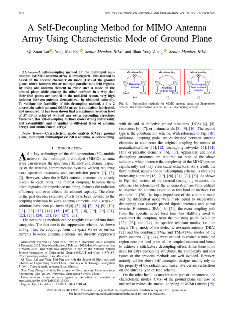 Self-Decoupling for MIMO Antenna Arrays | PDF | Antenna (Radio) | Mimo