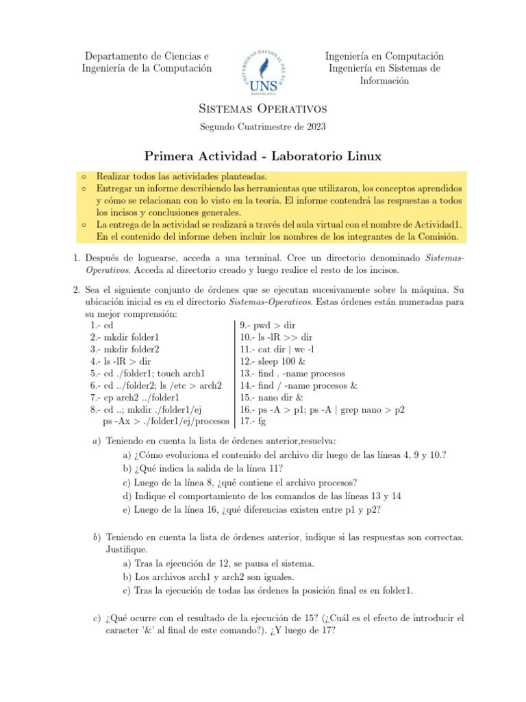 1 Laboratorio de Sistemas Operativos | PDF | Interfaz de línea de comando | Archivo de computadora