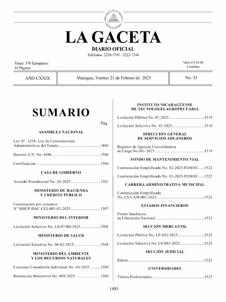 Ley No. 1238 Ley de Contrataciones Administrativas Del Estado | PDF ...