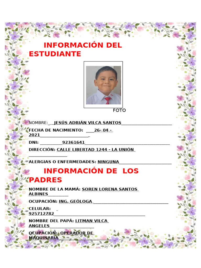 Información Del Estudiante | PDF