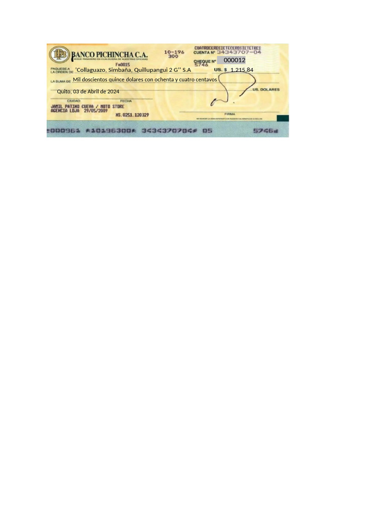 Cheque Banco Pichincha | PDF