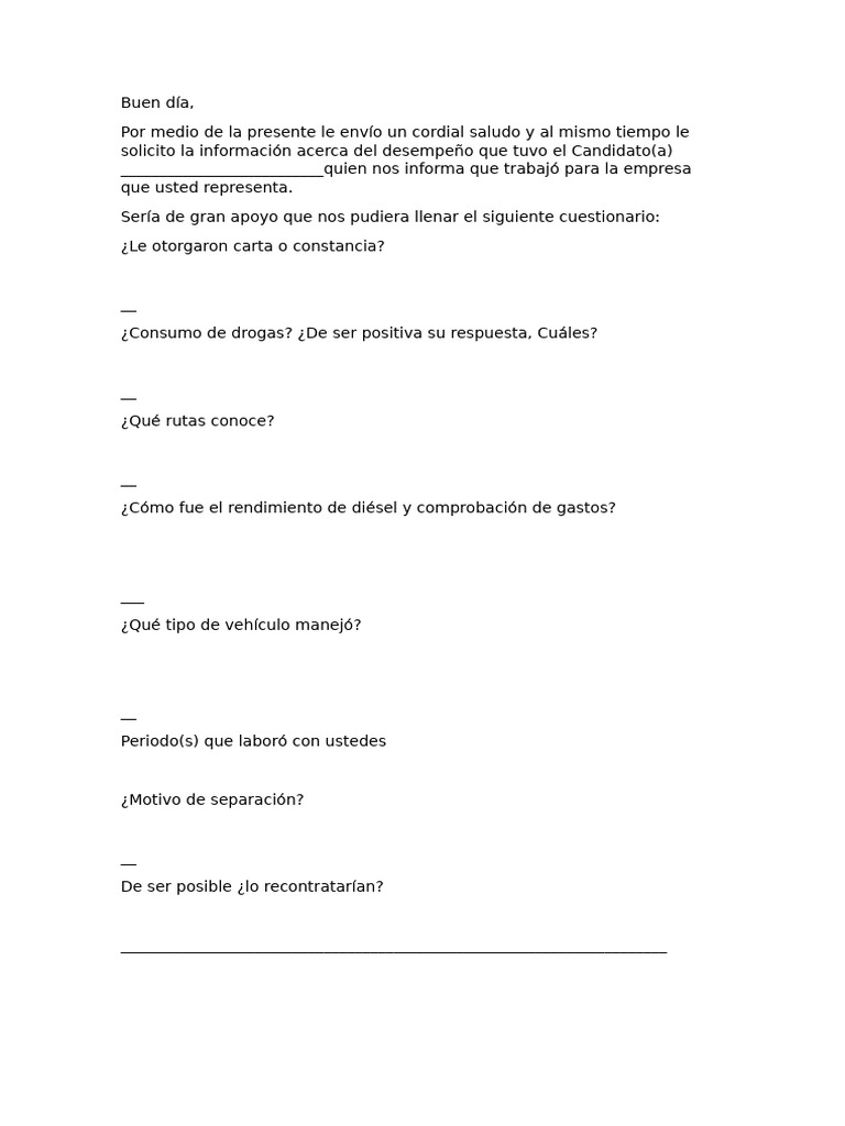Solicitud de Referencia Laboral para Candidato | PDF