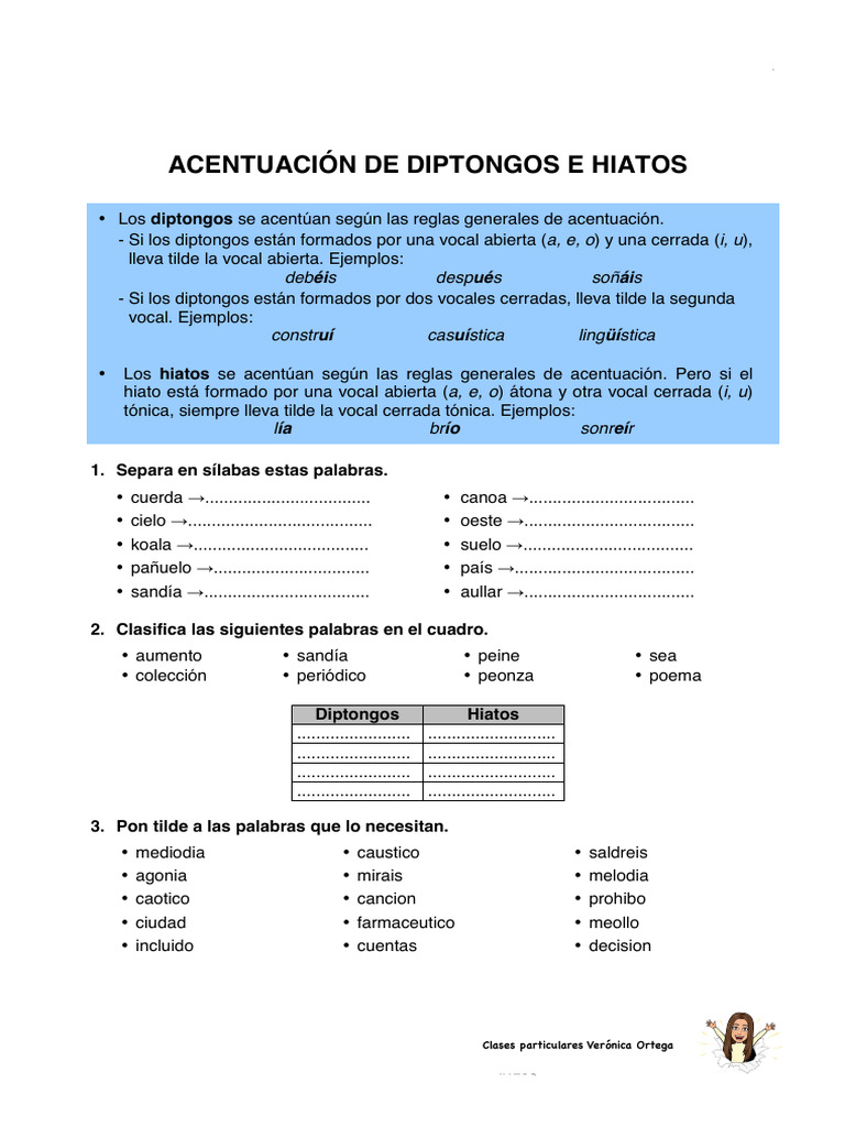 Ficha Repaso Acentuación - Diptongos e Hiatos | PDF | Lingüística | Voz humana