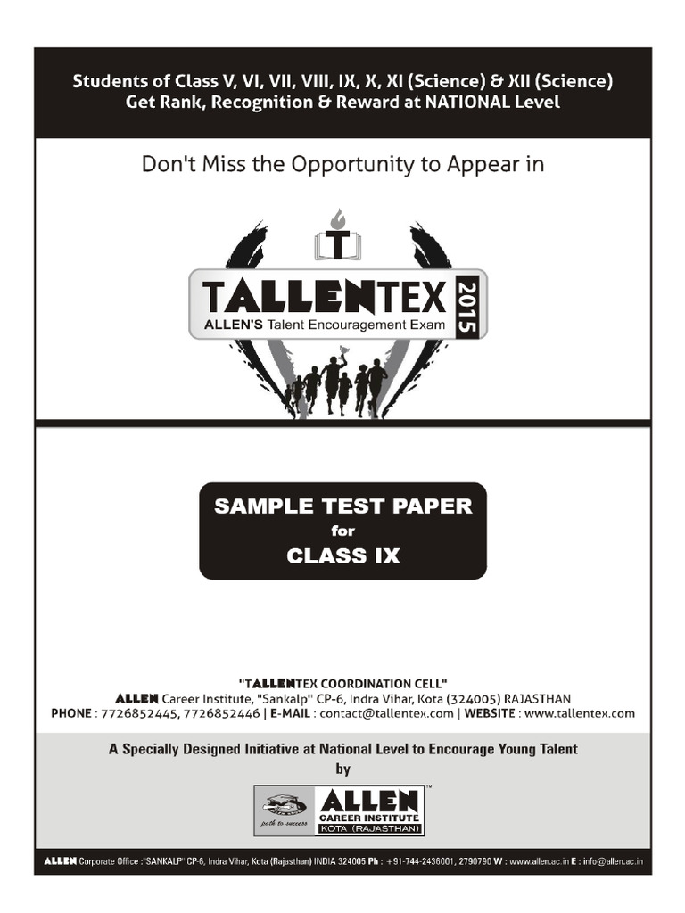 Tallentex Sample Paper Class 9 - TOAZ - INFO | PDF