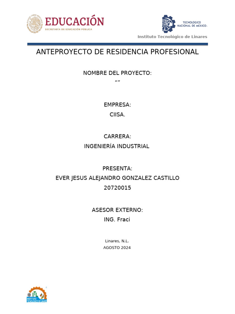 Anteproyecto Residencia Profesional | PDF | Business | Procesos de negocio