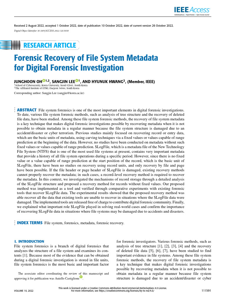 Forensic Recovery of File System Metadata For Digital Forensic Investigation | PDF | File System ...