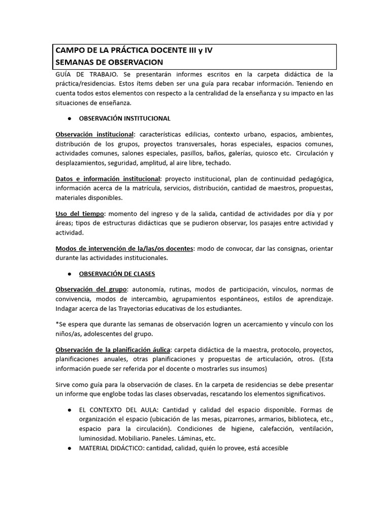 Gu-A de Trabajo Durante Las Semanas de Observaci-n 2025.Docx | PDF ...