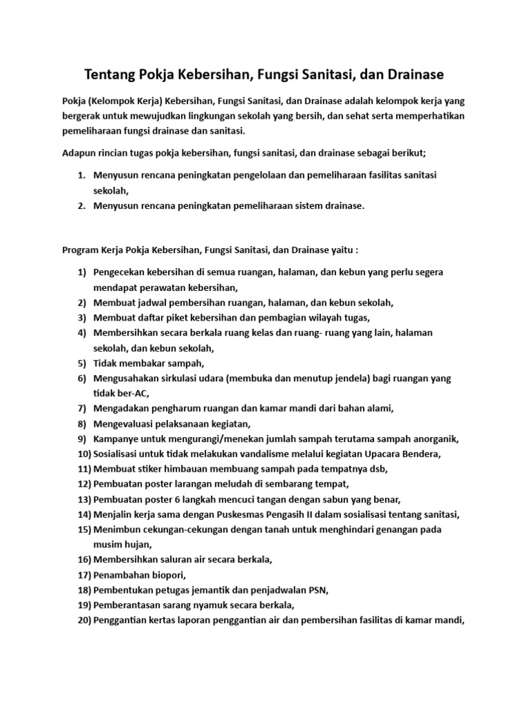 Pokja Kebersihan Sanitasi Dan Drainase SMON 1 Suruh | PDF