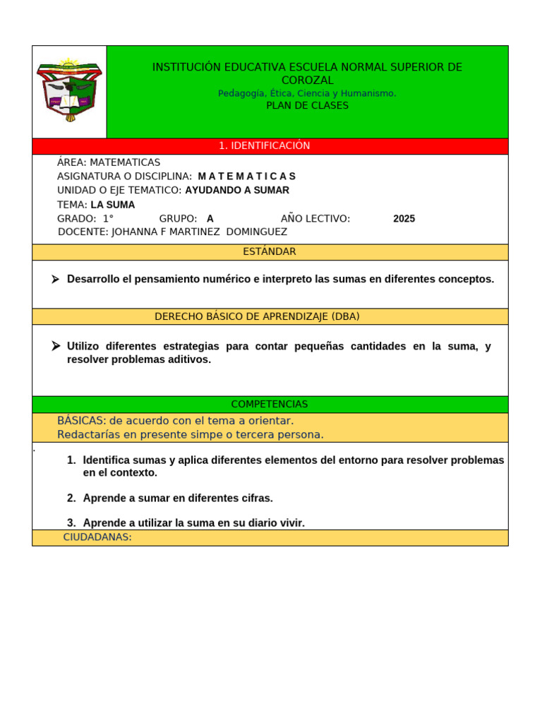 Plan de C Matematicas Ayudando A Sumar | PDF | Aprendizaje | Escuelas