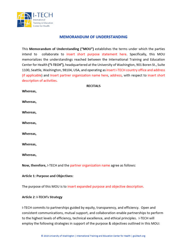 I-TECH Memorandum of Understanding | PDF | Institutional Review Board ...