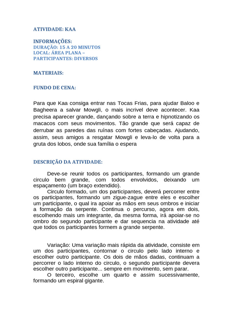 Atividade A Grande Kaa | PDF