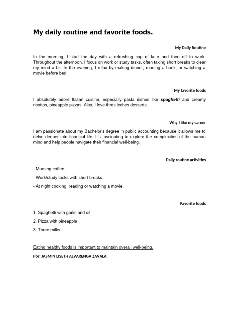 My Daily Routine and Favorite Foods | PDF
