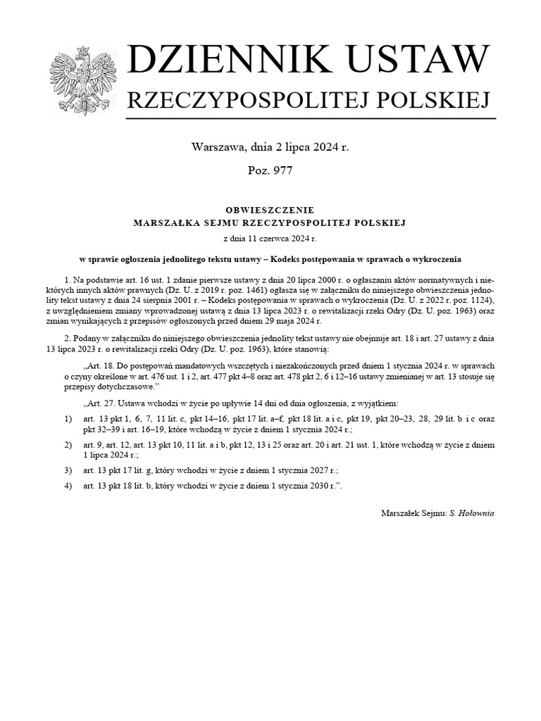 Dziennik Ustaw: Rzeczypospolitej Polskiej | PDF