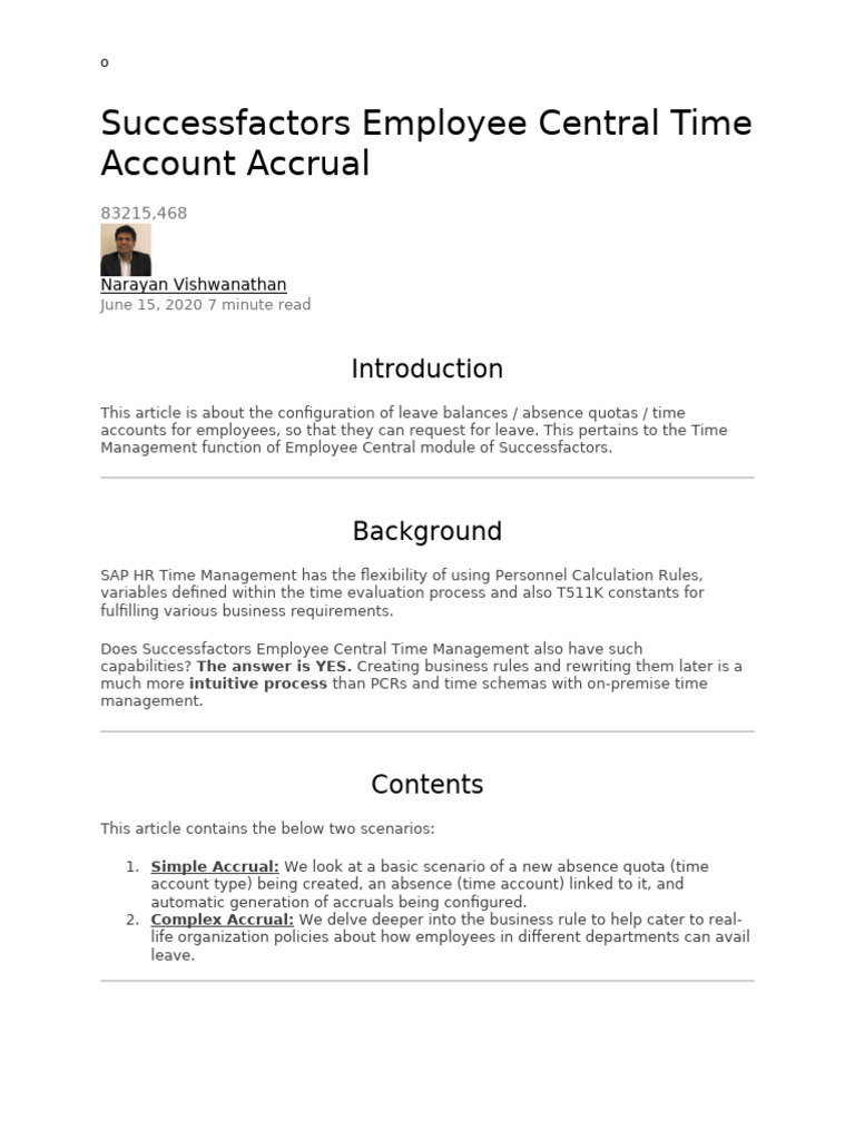 Successfactors Employee Central Time Account Accrual | PDF | Computing ...